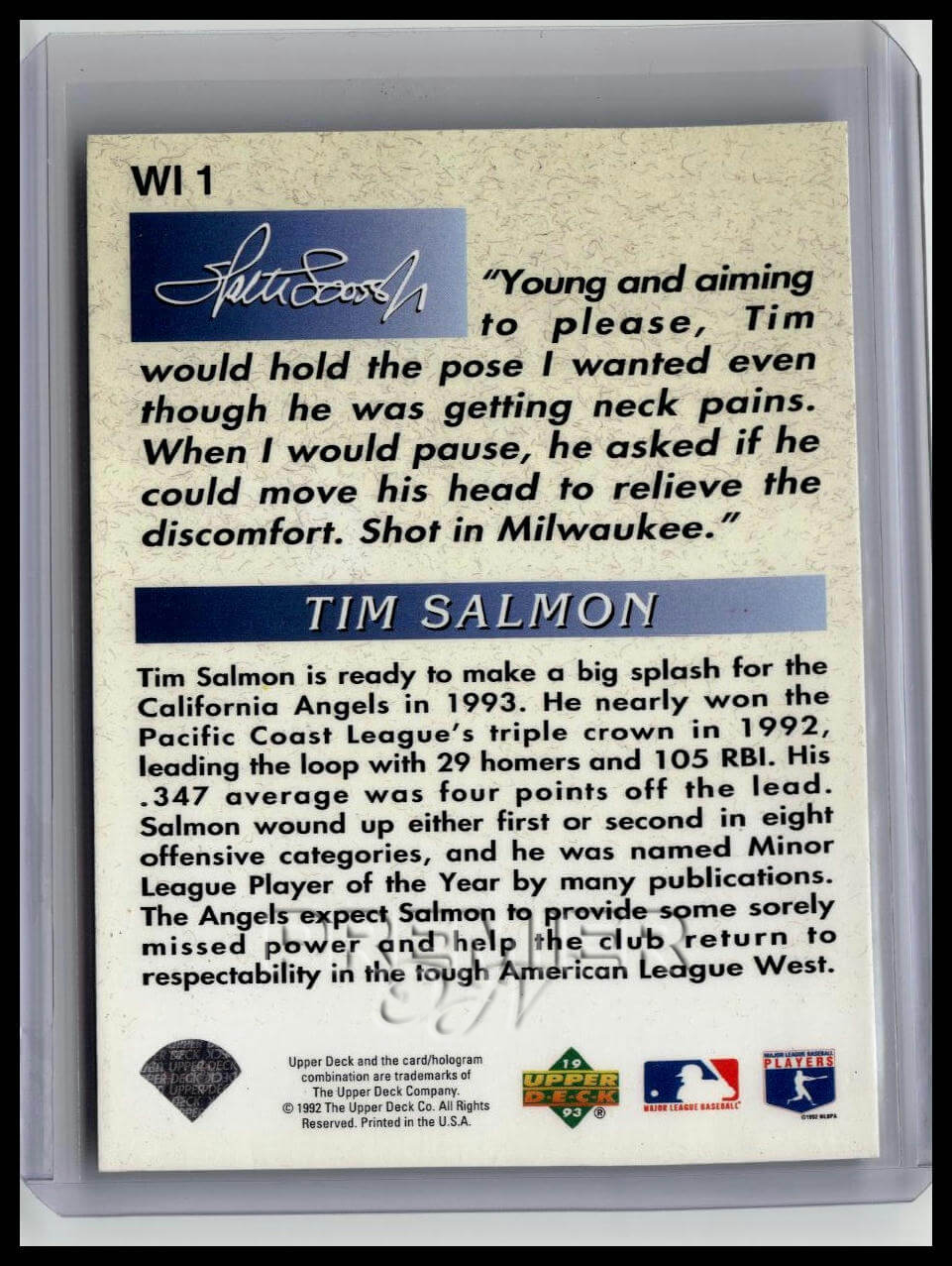 1993 Upper Deck #A15 Tim Salmon 5th Anniversary - Premier OJV